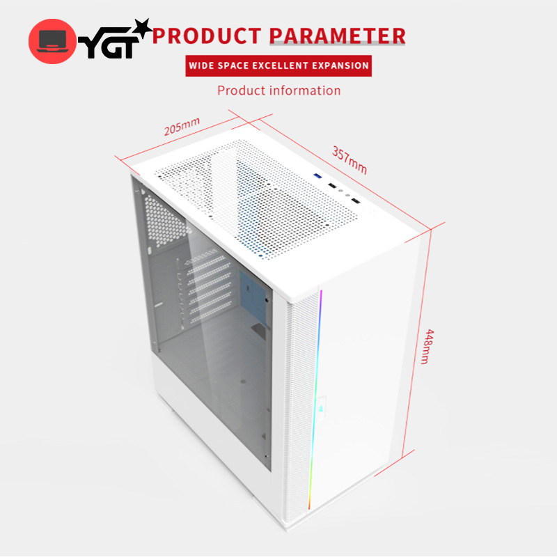 YGT K1 White Pc Case Gaming Computer Case With Tempered Glass Mid Tower ...