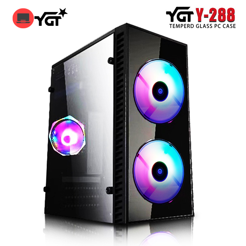 YGT Micro ATX Gaming PC Case With Tempered Glass Black Durable Desktop ...