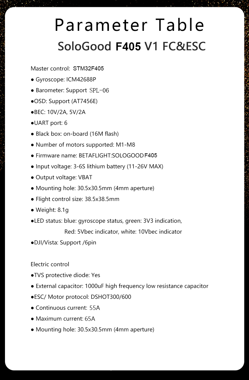 SoloGood F405 55A Stack 30.5X30.5mm ICM42688P BLS55A 4in1 ESC 2-6S FC&ESC iNAV Betaflight ...