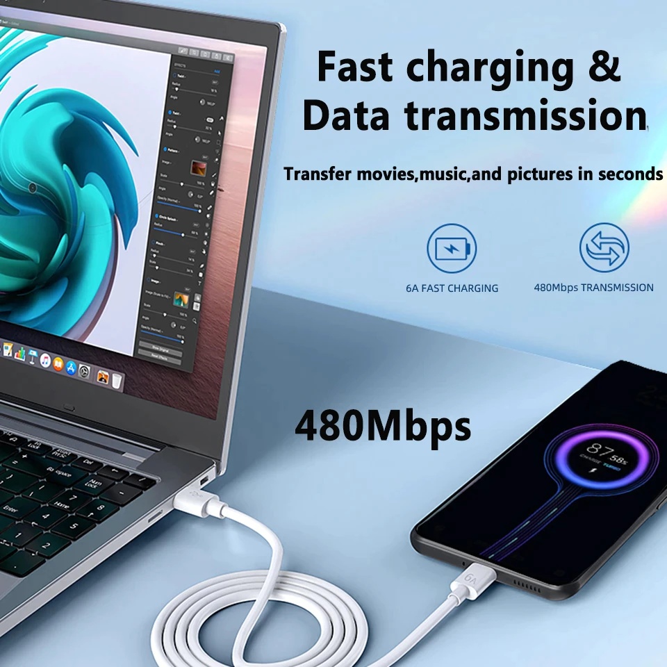 USB Type-C 120W 6A Super Fast Charging Cable for All Xiaomi Phones ...