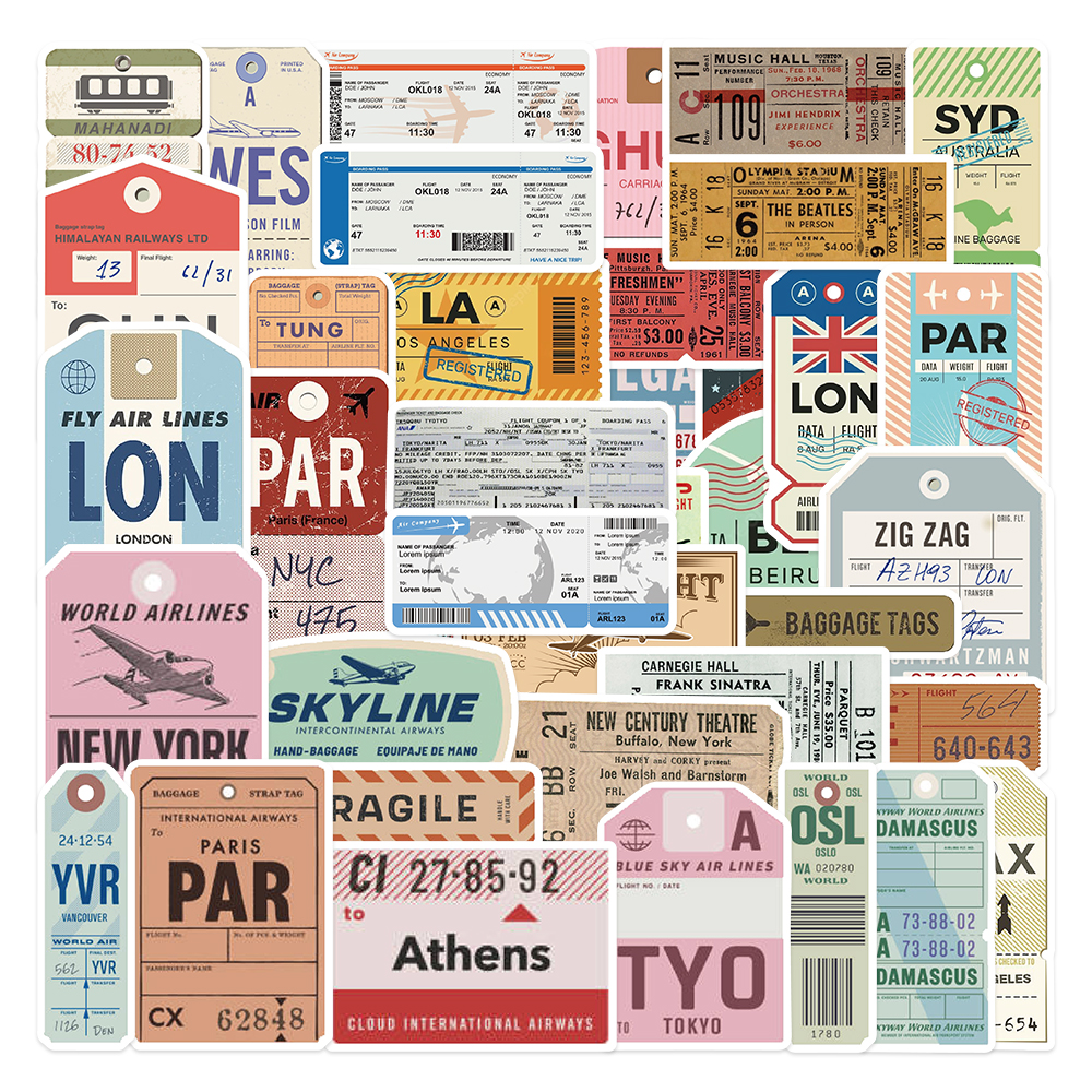 40PCS Vintage Boarding Pass Stickers - Waterproof Vinyl Decals for ...