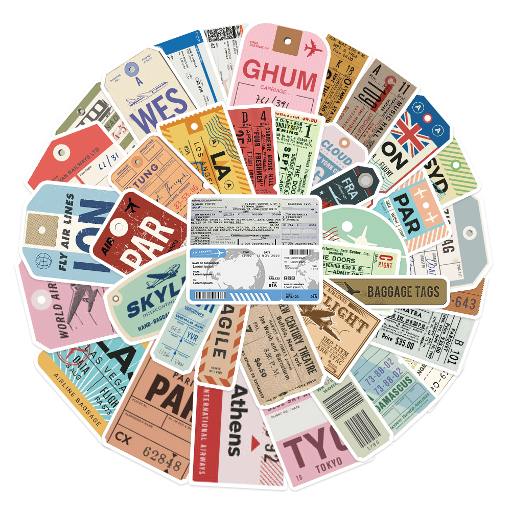 40PCS Vintage Boarding Pass Stickers - Waterproof Vinyl Decals for ...