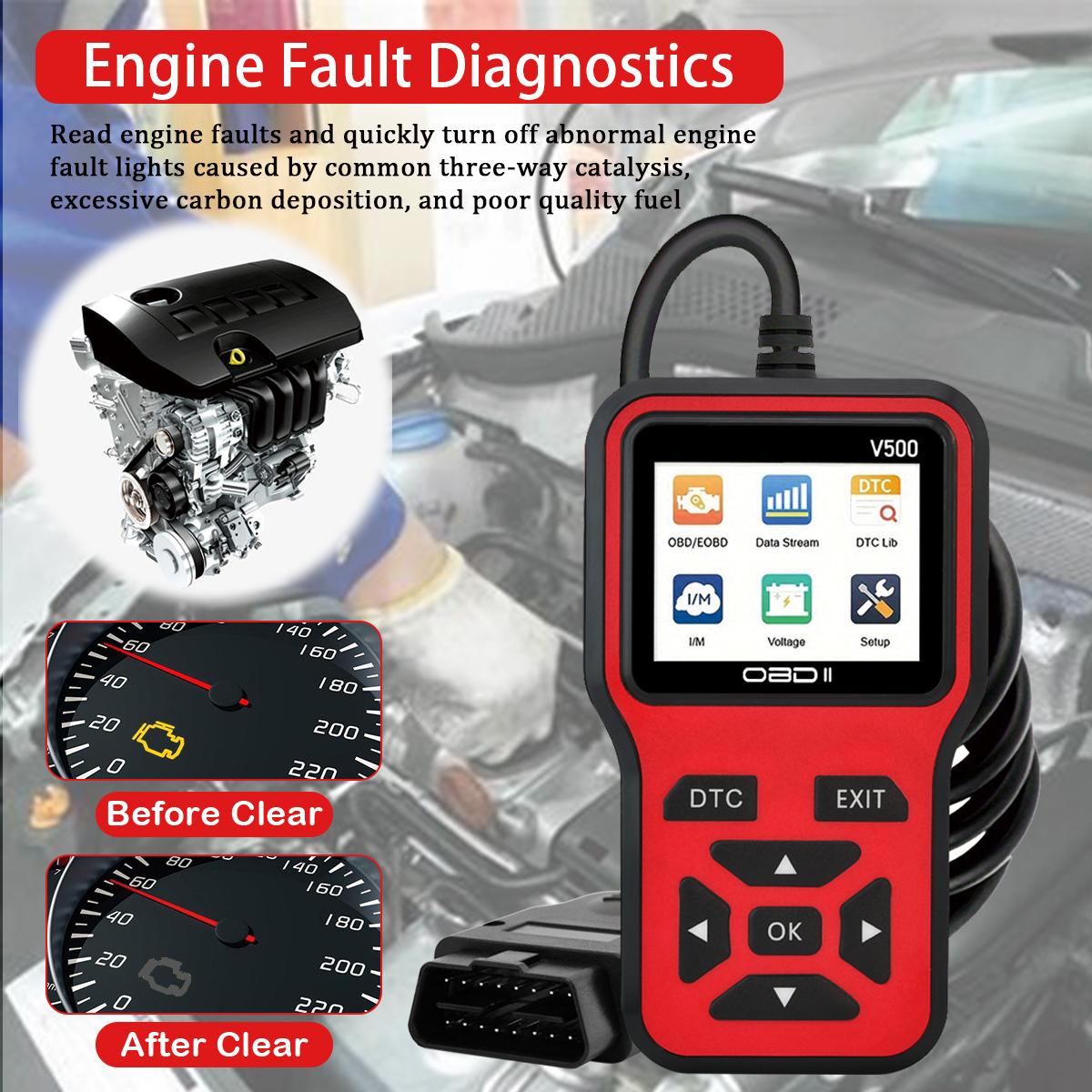 V500 Obd2 Scanner Tool | Professional Diagnostic Reader for Live Data, Check Engine Light, and ...