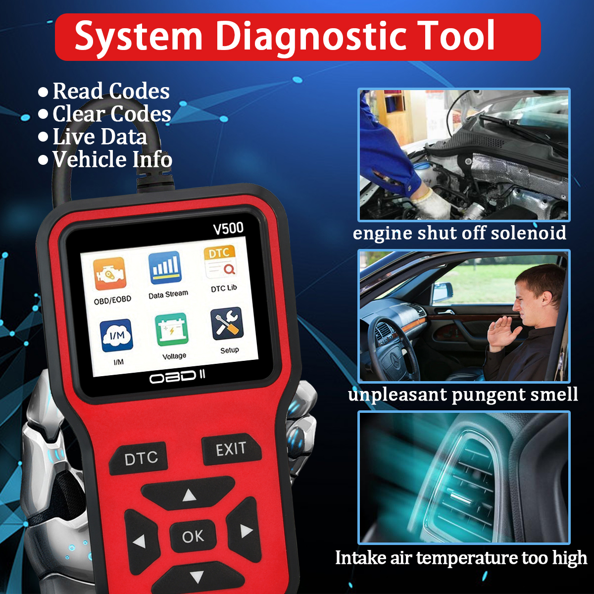 V500 OBD2 Diagnostic Tool | Expert Scan & Reader | Supports Live Data, Engine Light Check, and ...