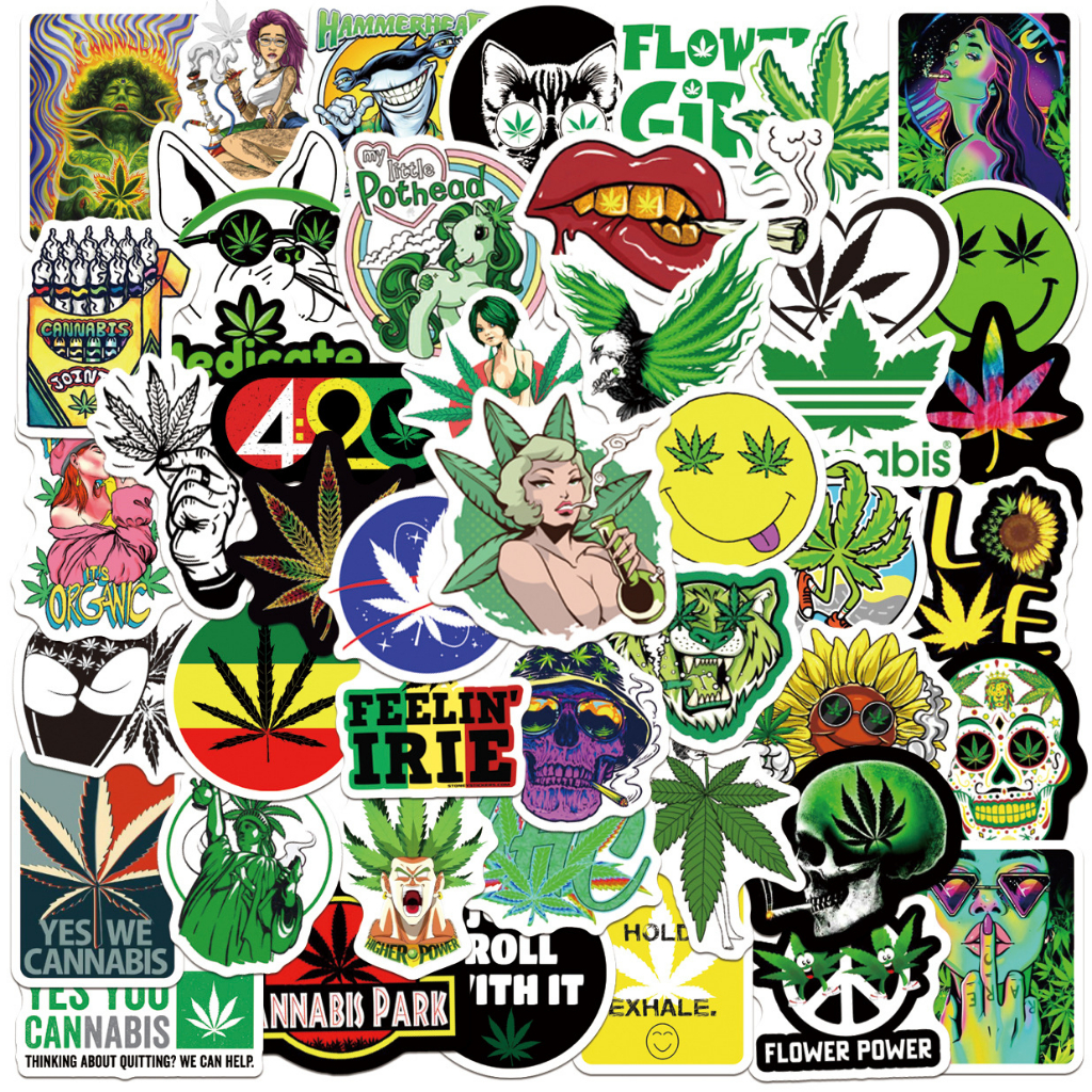 250/200/150/100/50PCS Funny Weed Stickers - Vinyl Decals for Skateboard ...
