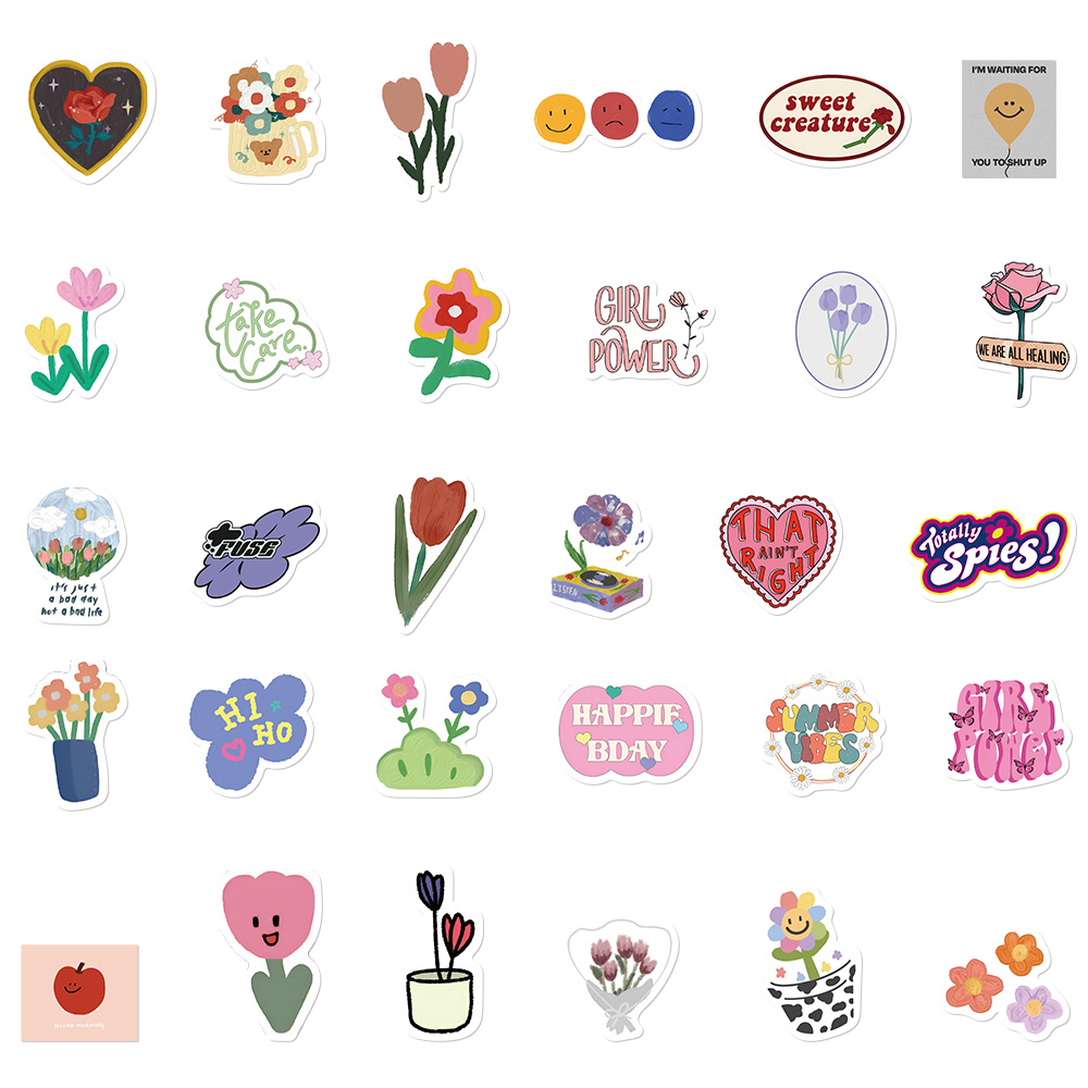 Korean Aesthetic Stickers 90PCS - Cute Flower & Smiley Face Decals for ...