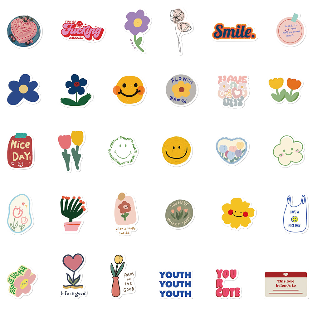 Korean Aesthetic Stickers 90PCS - Cute Flower & Smiley Face Decals for ...