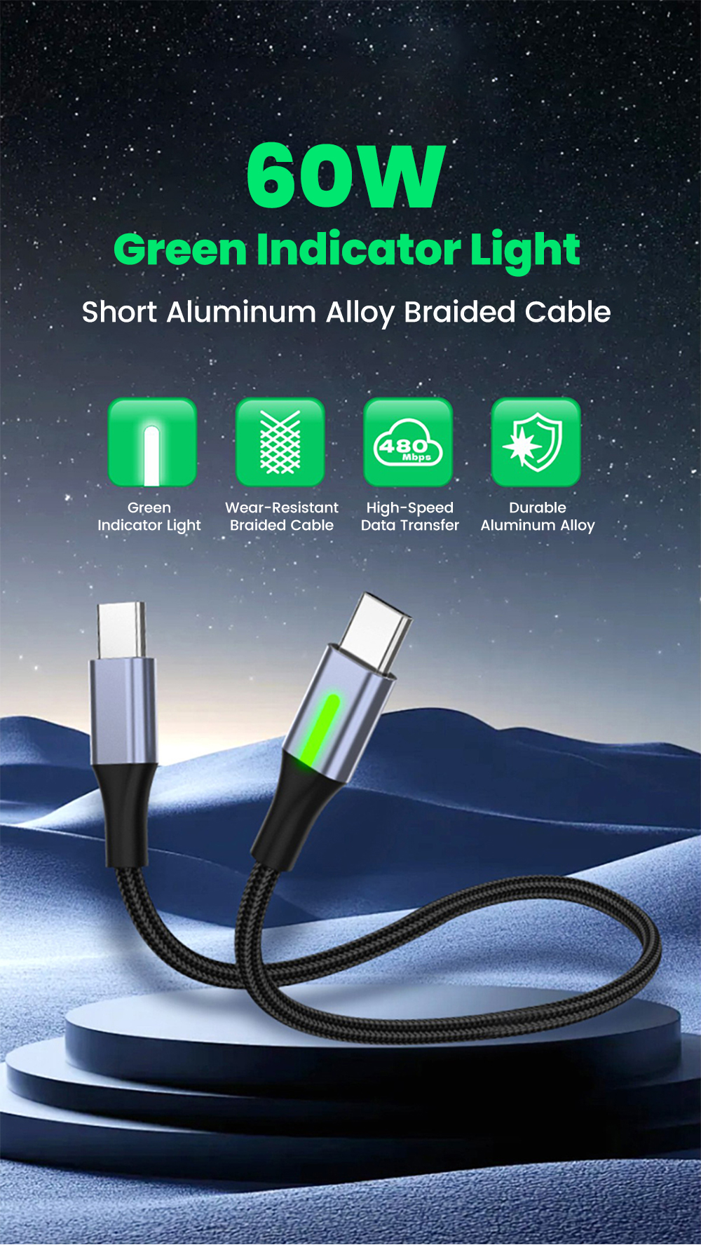 0.25M/0.5M 66W Short USB Type-C Power Bank Data Cable with Indicator ...