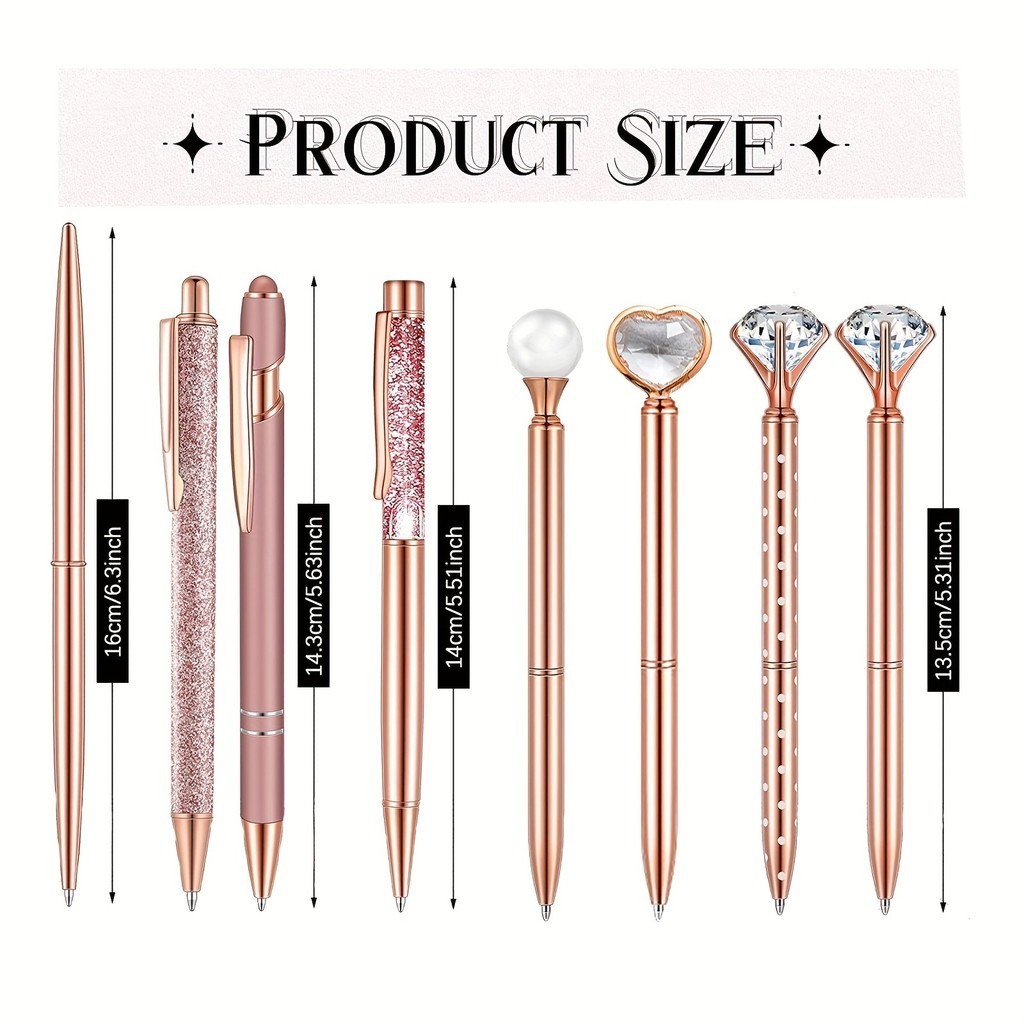 Rose Gold Glitter Ballpoint Pen Set - Liquid Sand Metal Crystal Design ...