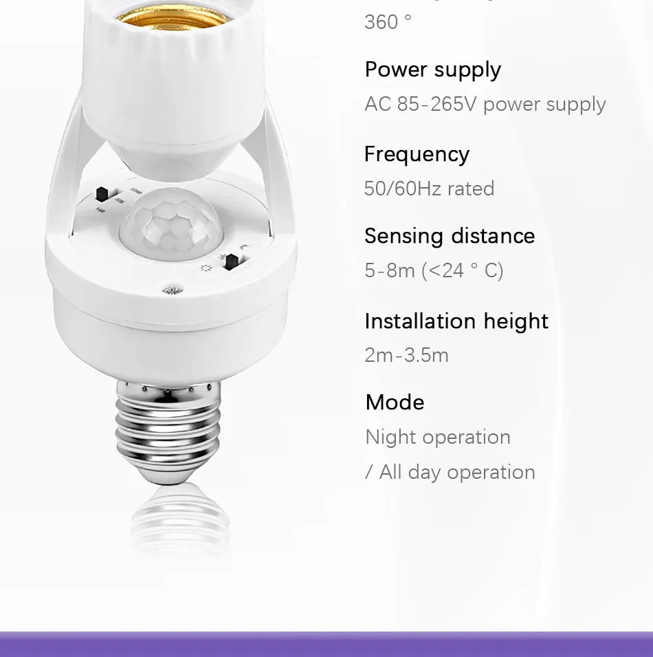 Surface-mounted infrared human body sensor lamp holder, E27 screw ...
