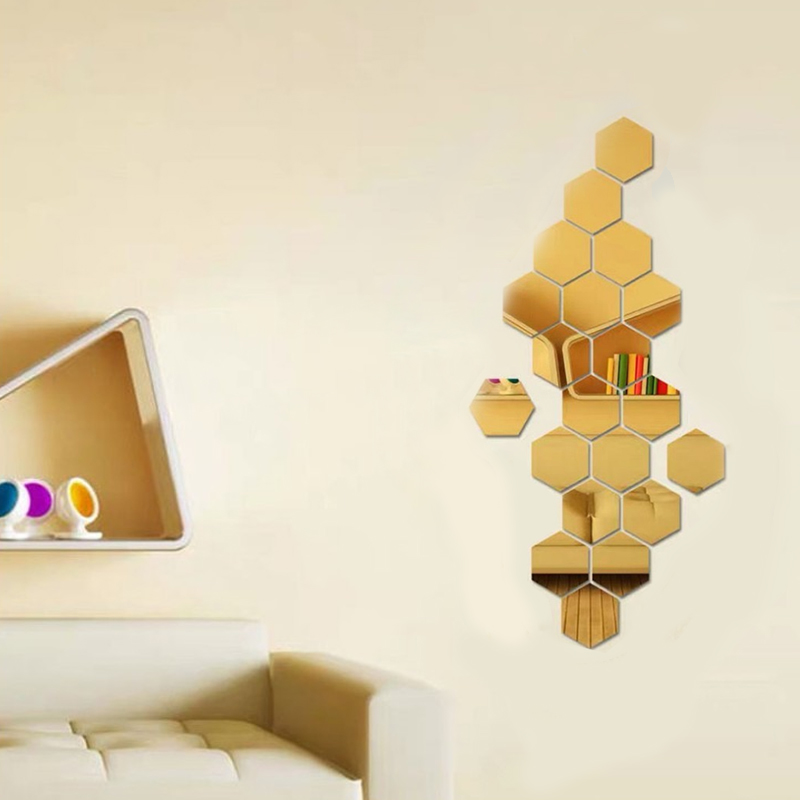 Mini Mirror 12pcs Wall Stickers Hexagonal Home Decoration Self-Adhesive ...