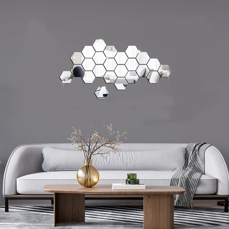 12 Mini Mirror Wall Stickers Hexagonal Home Decoration Self-Adhesive ...