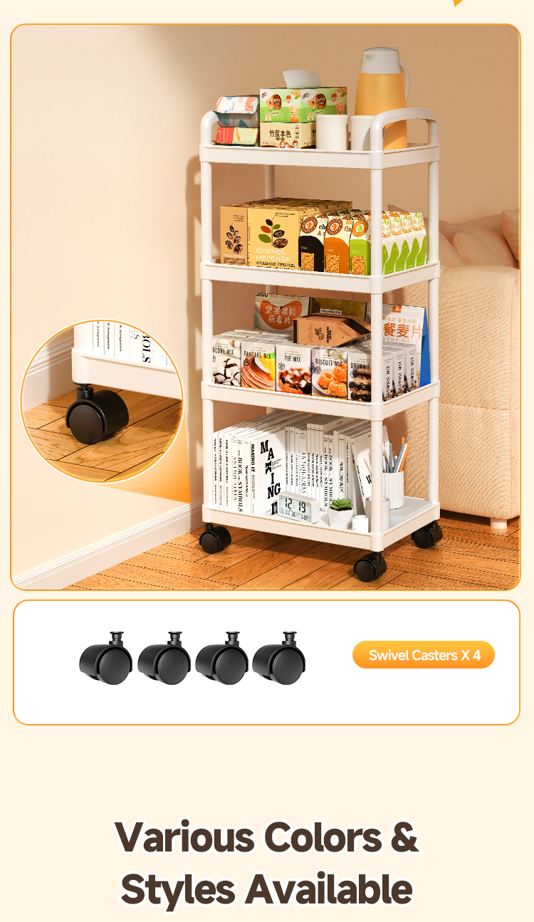 3/4/5 layer Moving Rack Trolley Cart organizer kitchen Shelf rack ...