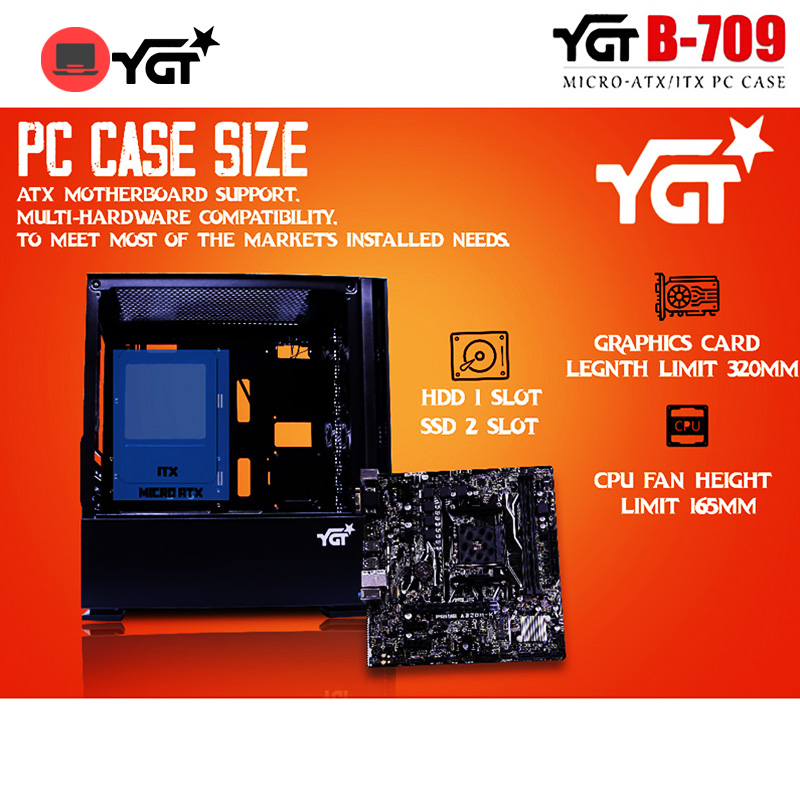 YGT B-709 Gaming PC Case Tempered Glass Side Mesh Front Panel Micro-ATX ...
