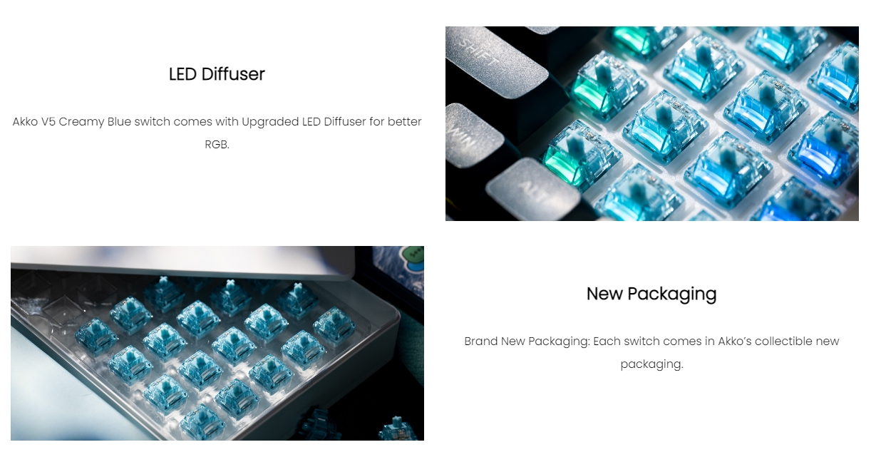 Akko 2 Pack-90 Pcs V5 Creamy Blue Pro High-precision Switch With LED ...