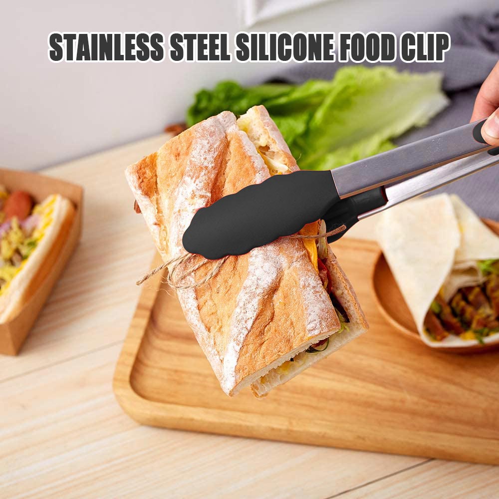 CLICK SHOPE Food Grade Silicone Food Tongs Kitchen Stainless Steel ...