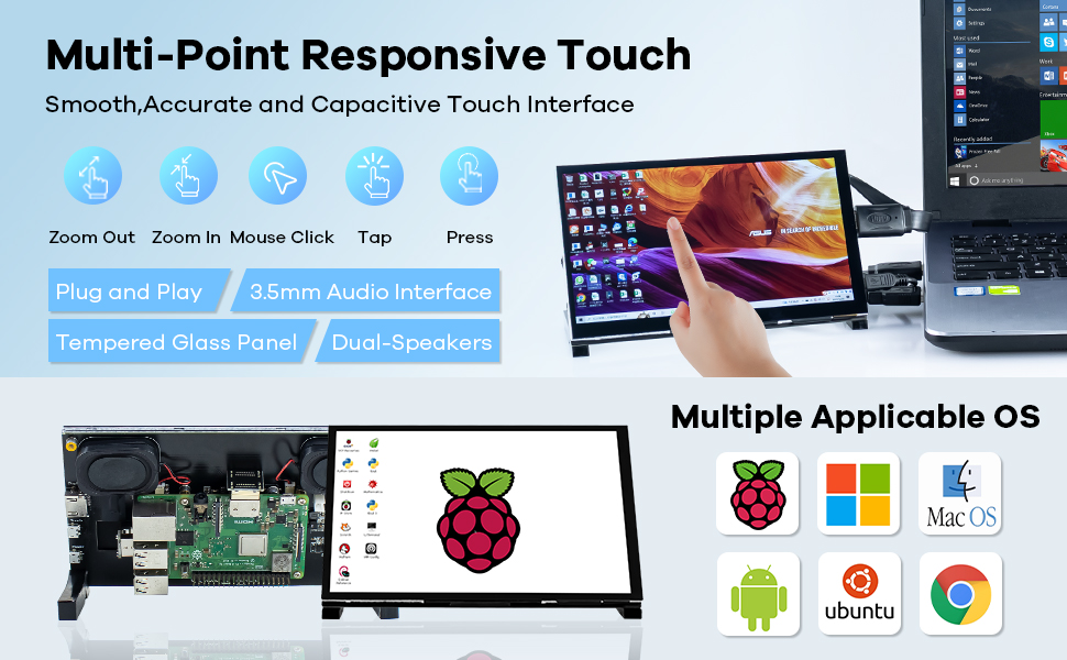 LAFVIN 7 Inch IPS LCD Touch Screen Raspberry Pi Monitor Display 1024× ...