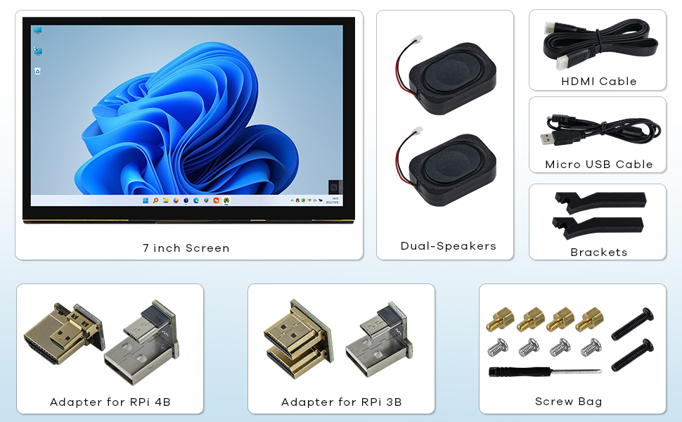 LAFVIN 7 Inch IPS LCD Touch Screen Raspberry Pi Monitor Display 1024× ...