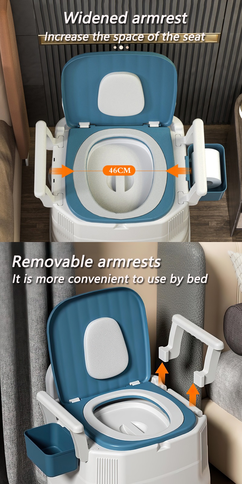 MODOFO Portable Toilet Arinola For Adult Upgrade Soft Seats Plastic ...