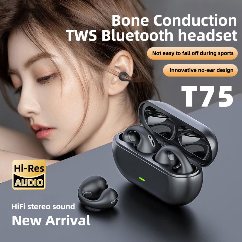 T75 Wireless Earbuds Ear-Clip Bluetooth Headphones HIFI Stereo Bass ...