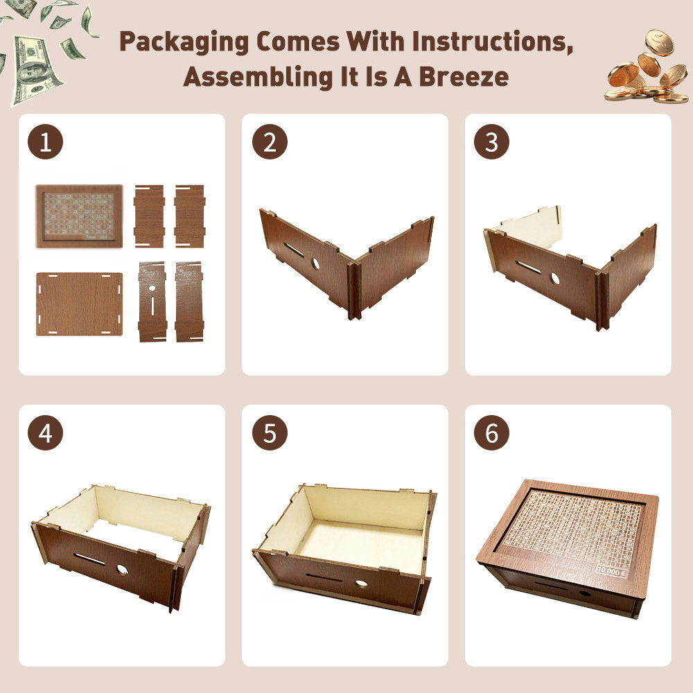 （PHP-3 Options）Wood Money Box with number on the box, Kahon ng Pera ...