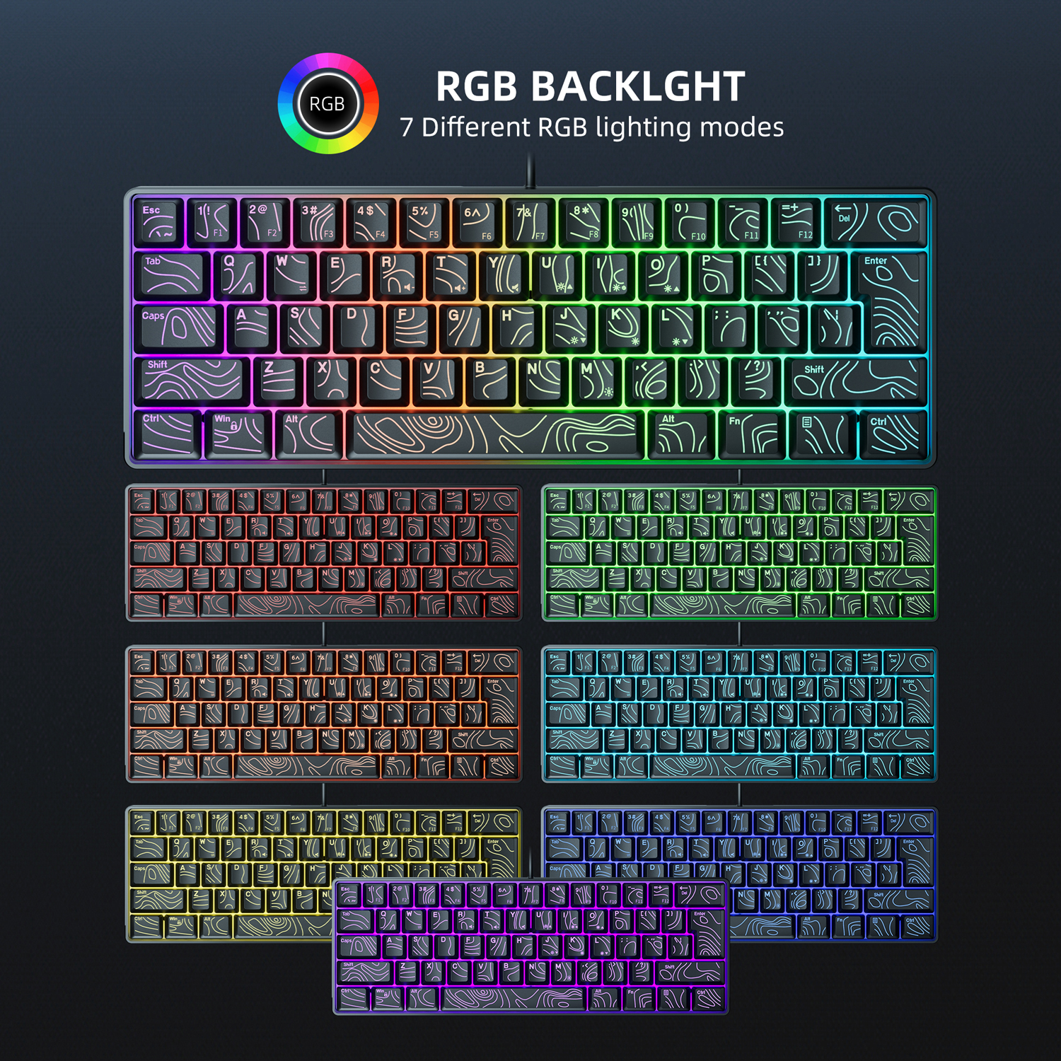 Gaming Small Keyboard for Laptop RGB Backlit 61 Key Wired Compact ...