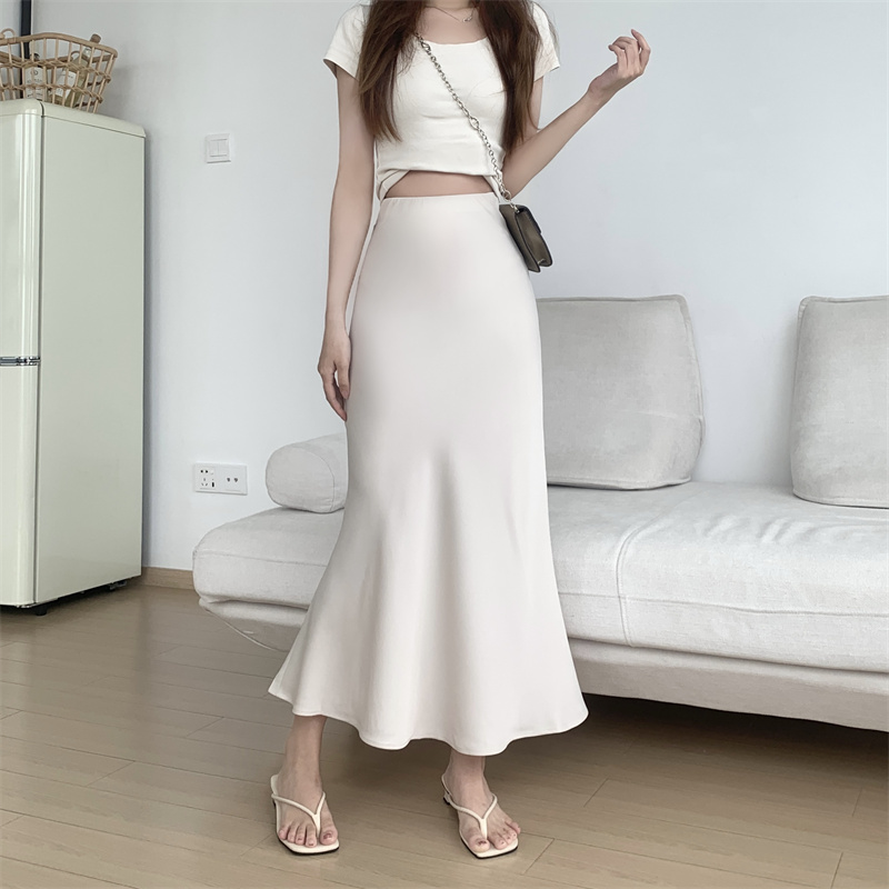 Cherryshop Korean Casual A-line Satin Palda Mermaid Wrap Long Skirt for ...
