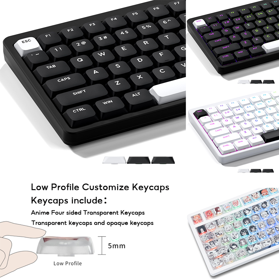 Simple White Low Profile Transparent Keycaps PBT Double-Shot Customize ...