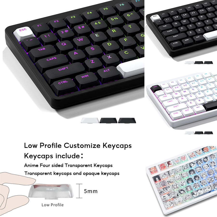 Simple Black Low Profile Opaque Keycaps PBT Double-Shot Customize ...