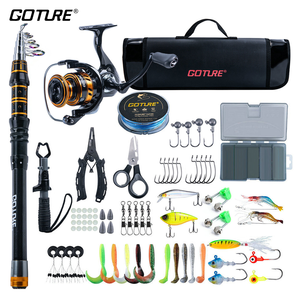 GOTURE Telesscopic Spinning Full Set Portable Fishing Rod Reel Line ...