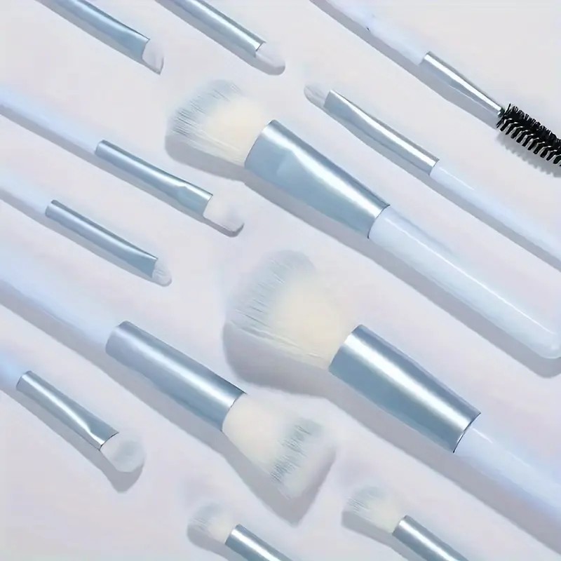 10/12 Piece Blue Makeup Brush Set With Powder Puff And Cleansing Pad ...