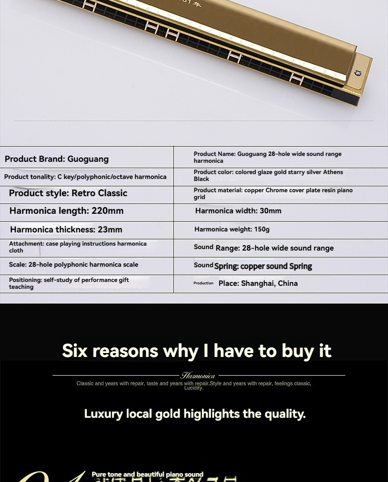 28Holes Professional Harmonica Wide Range Double Tone C Key Accent ...