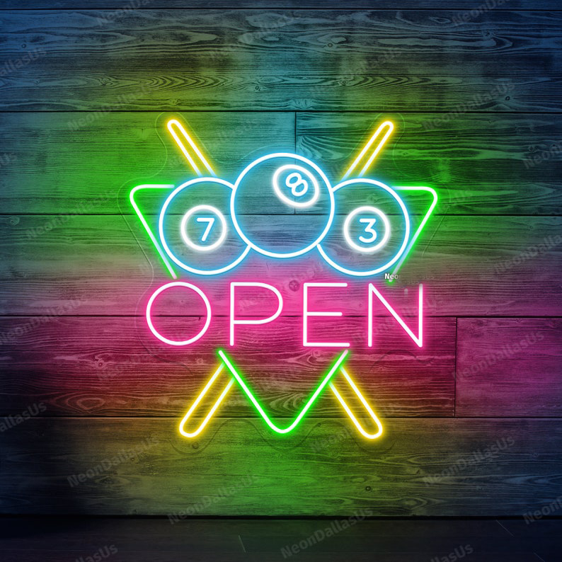 Billiards Open LED Sign Billiards LED Neon Light Custom Billiard 8 Ball ...