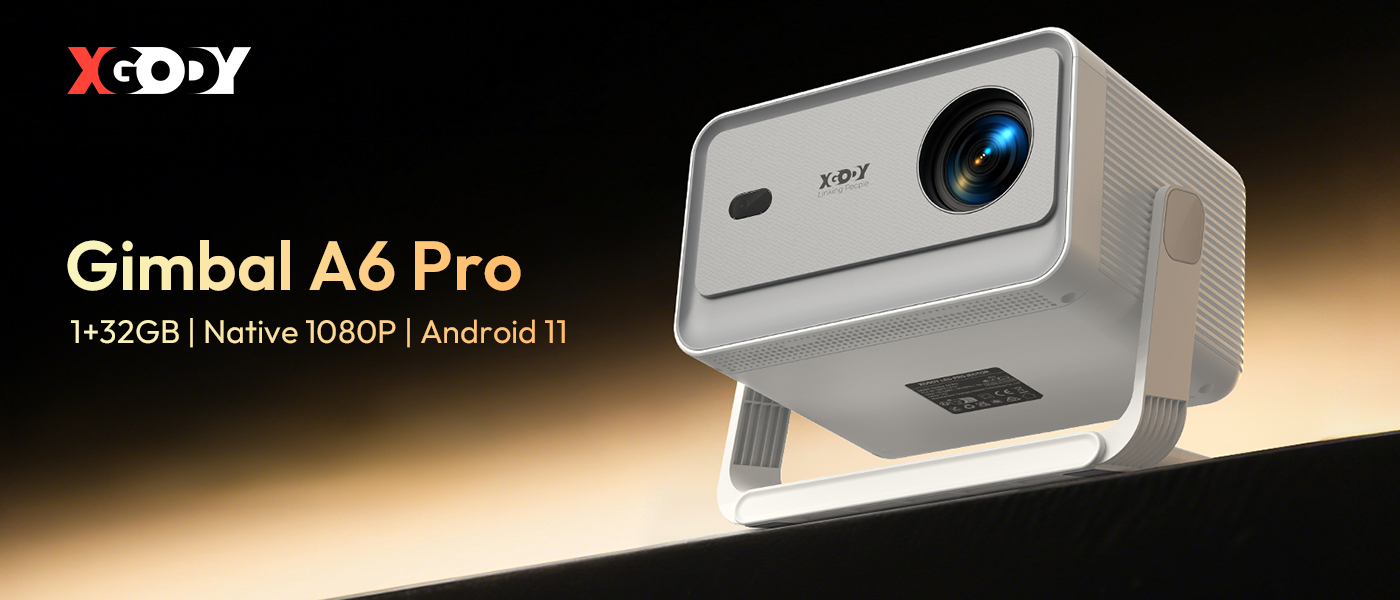 XGODY Gimbal A6 Pro Projector Auto Focus 4K Ultra HD 700 ANSI Android ...