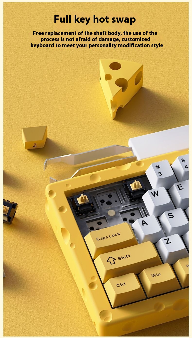 AJAZZ AC067 Cheese Theme Keyboard Aluminum Wired Mechanical Keyboard 65 ...