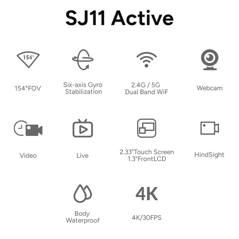 SJCAM SJ11 Active Action Camera Dual Touch Screen 4K Ultra HD 20MP DV ...