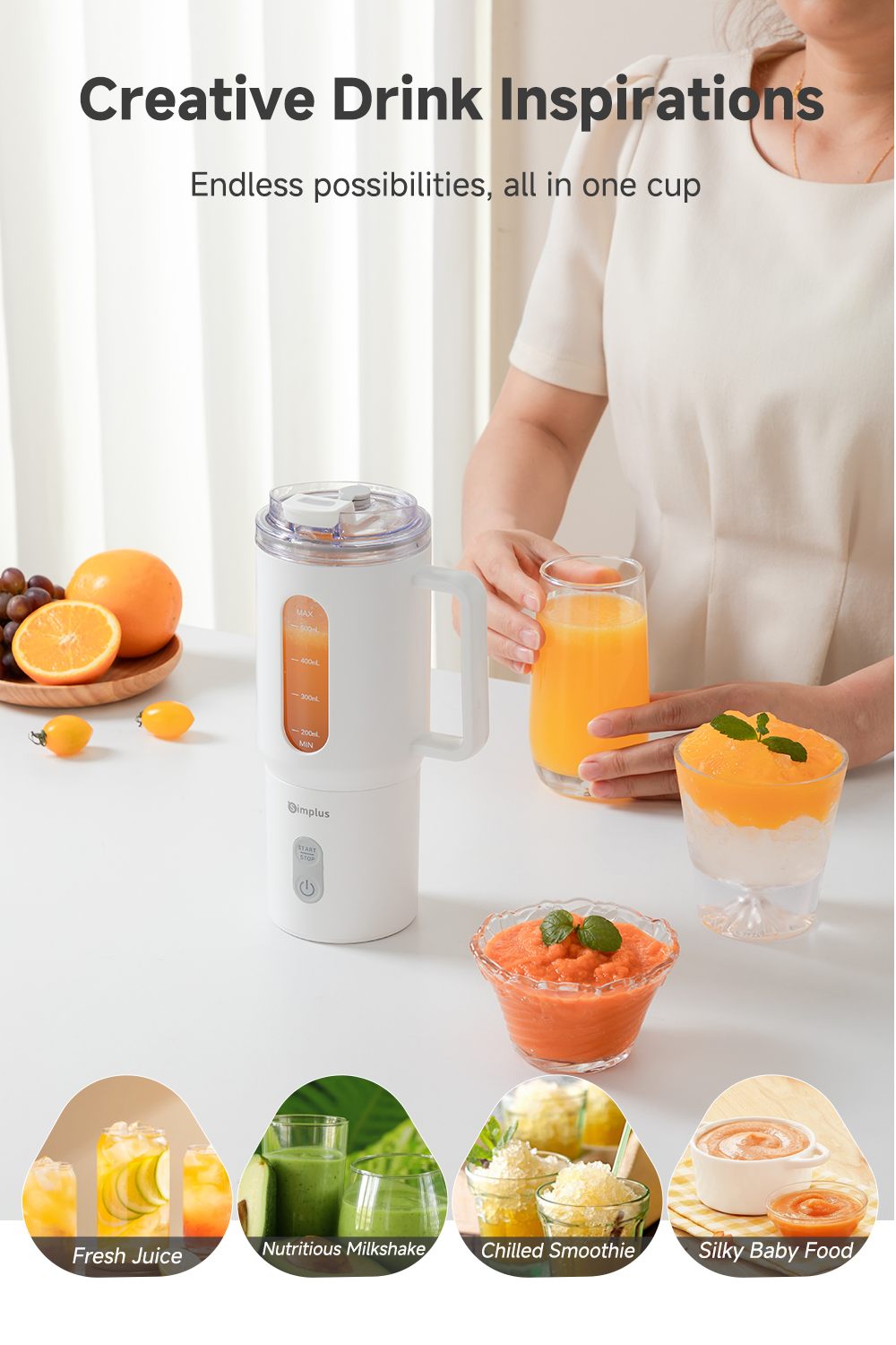Simplus Portable Juicer Blender Fruit Juice Mixer Type-C Rechargeable ...
