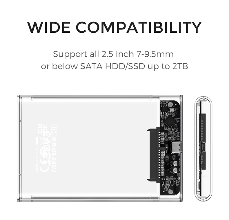 Eaget 2.5" Hard Drive Disk Case Enclosure 6Gbps for SSD HDD External ...