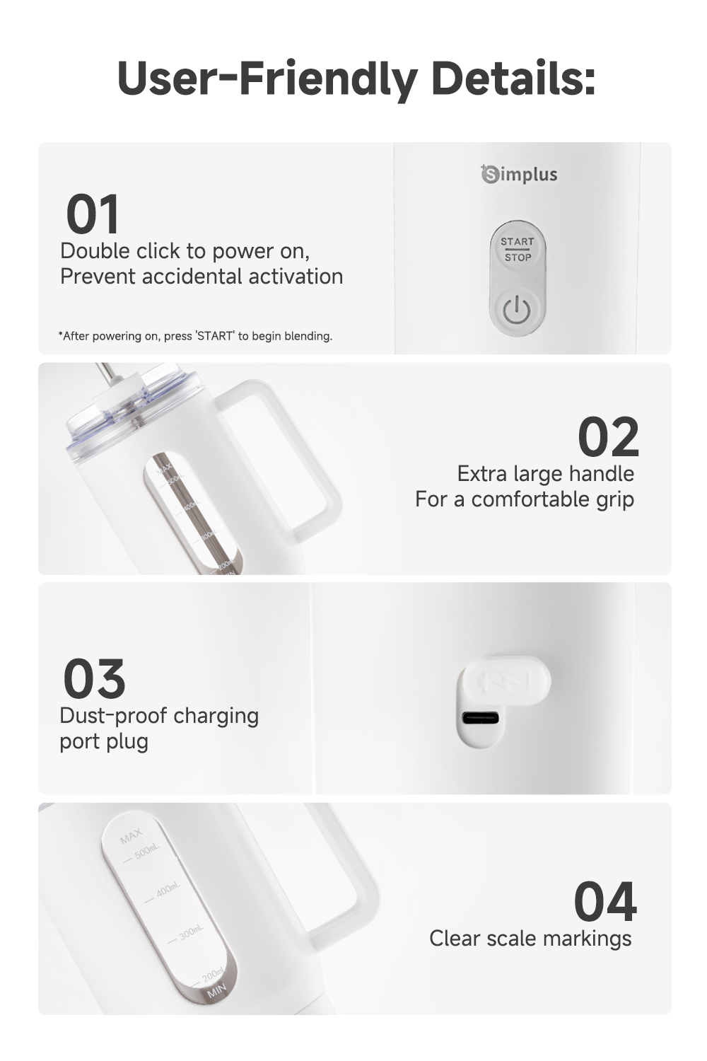 Simplus Portable Juicer Blender Fruit Juice Mixer Type-C Rechargeable ...