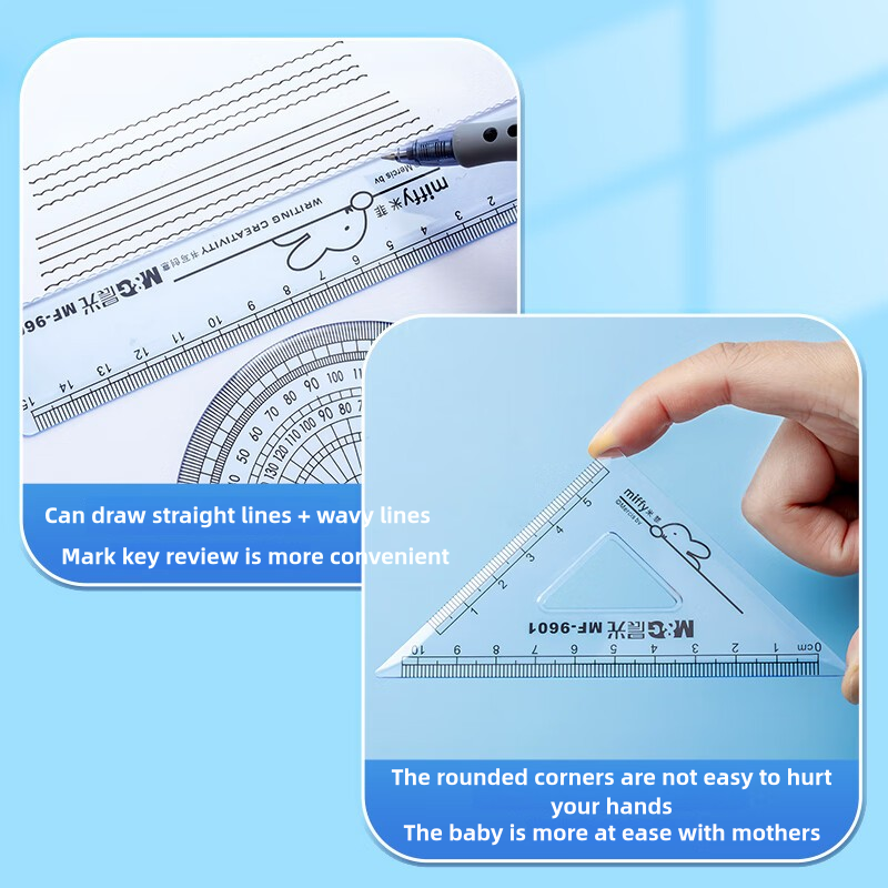 M&G Stationery Miffy Drawing Ruler Set Measurement Ruler Triangular ...