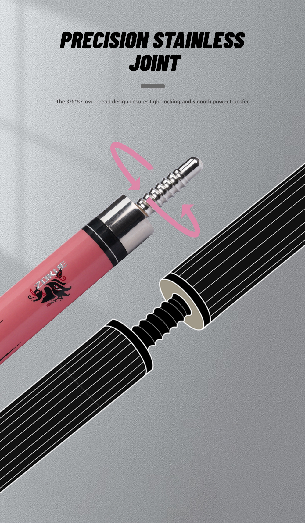 Zokue Pink Pool Cue Stick Prism Series Low Deflection Easy to Control ...