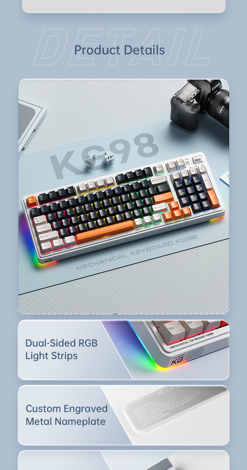 Machenike KG98 Gasket Mount Wireless Mechanical Keyboard, Type-C / 2.4 ...