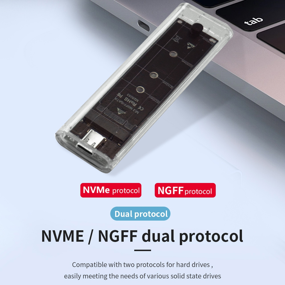 M.2 NVMe SSD Transparent Hard Drive Enclosure NGFF NVMe Dual Protocol ...