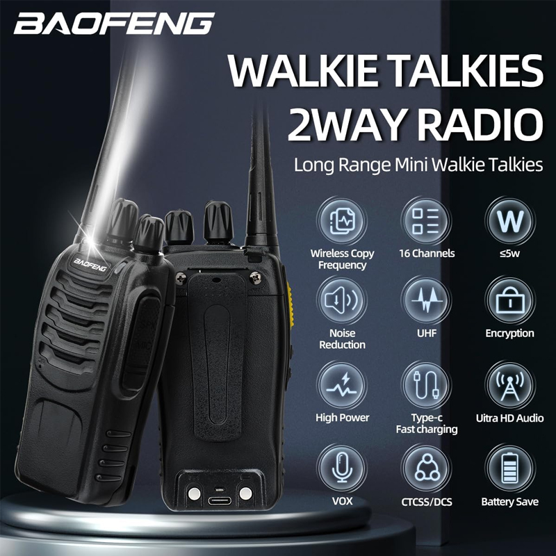 Baofeng 888s upgraded version 888sd Digital intercom Set of 2 Walkie Talkie Support one-key ...