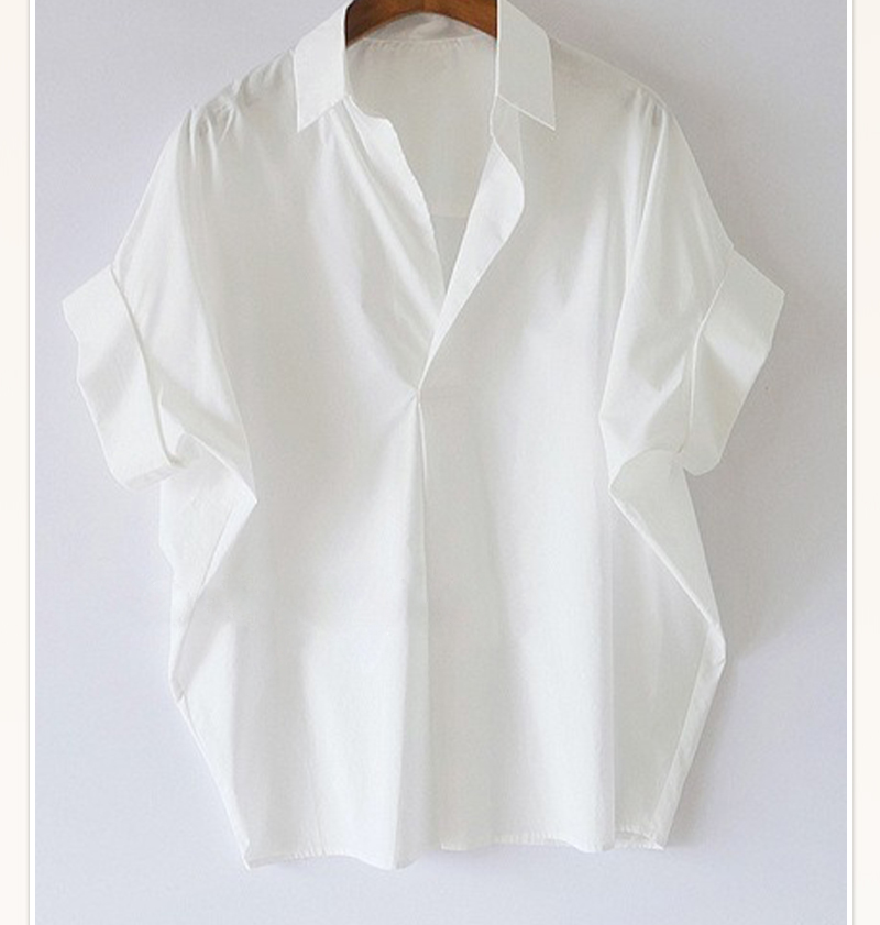 LEDIN Korean Style Women's Loose V-neck Bat Sleeve White Shirt | Shopee ...