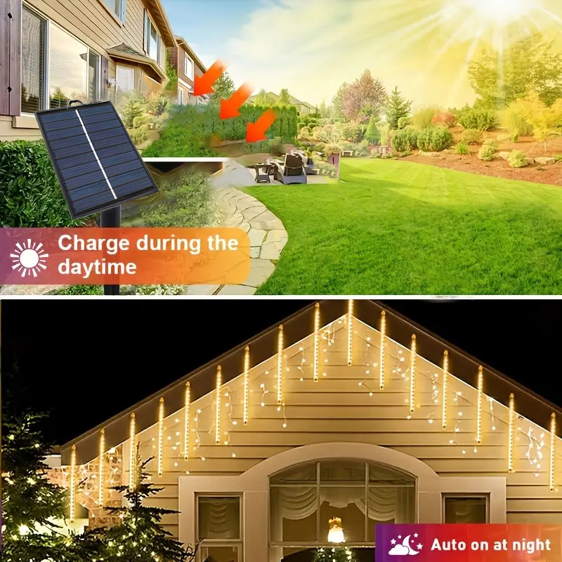 Solar Meteor Shower Lights - Waterproof 800mAh Battery Colorful LED for ...