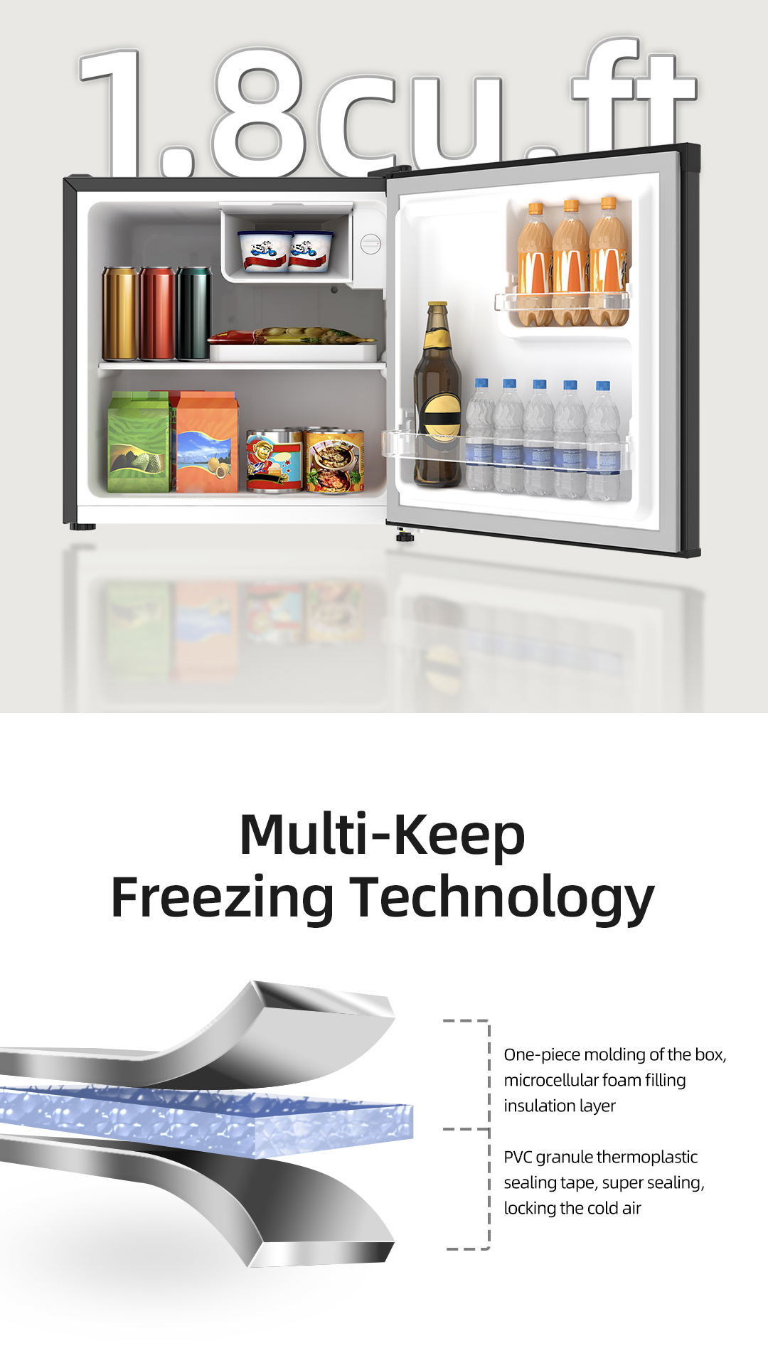 【NEW】CHiQ 1.8 cu.ft Single Door Mini Refrigerator CSR02DB black Freezer ...