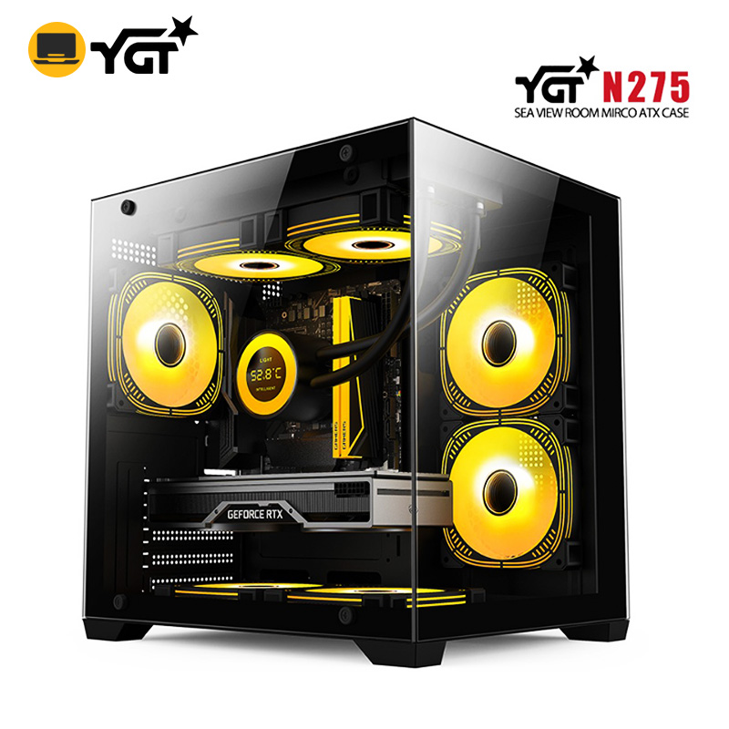 YGT Gaming Case With Tempered Glass Seaview Palace Micro ATX Desktop PC ...