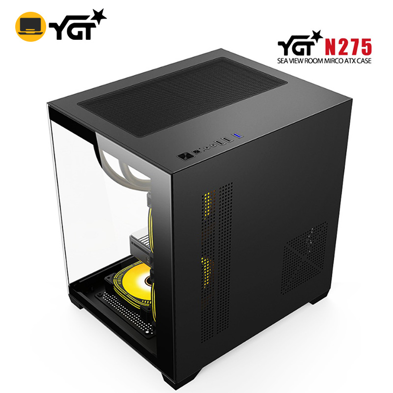 YGT Seaview Gaming PC Case With Tempered Glass Micro ATX Desktop ...
