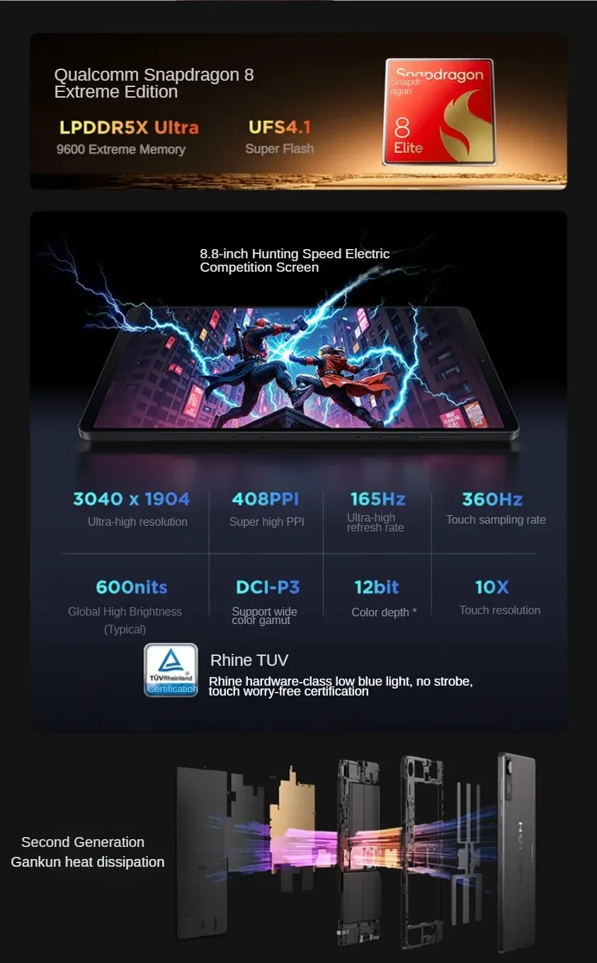 Lenovo Legion Y700 2026 Gen 4 3K Ultra HD 408PPI Snapdragon 8 Elite Gaming Tablet Android Dual X ...